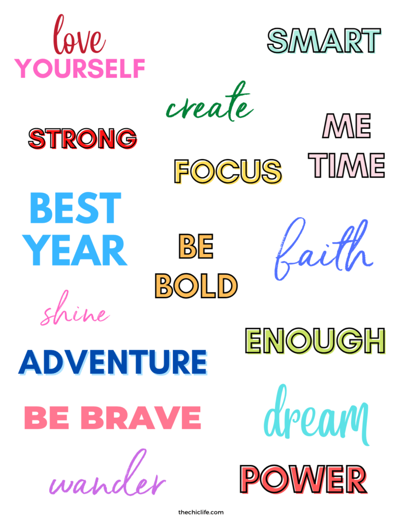 Colorful Vision Board Words (Free Printable PDF) - The Chic Life