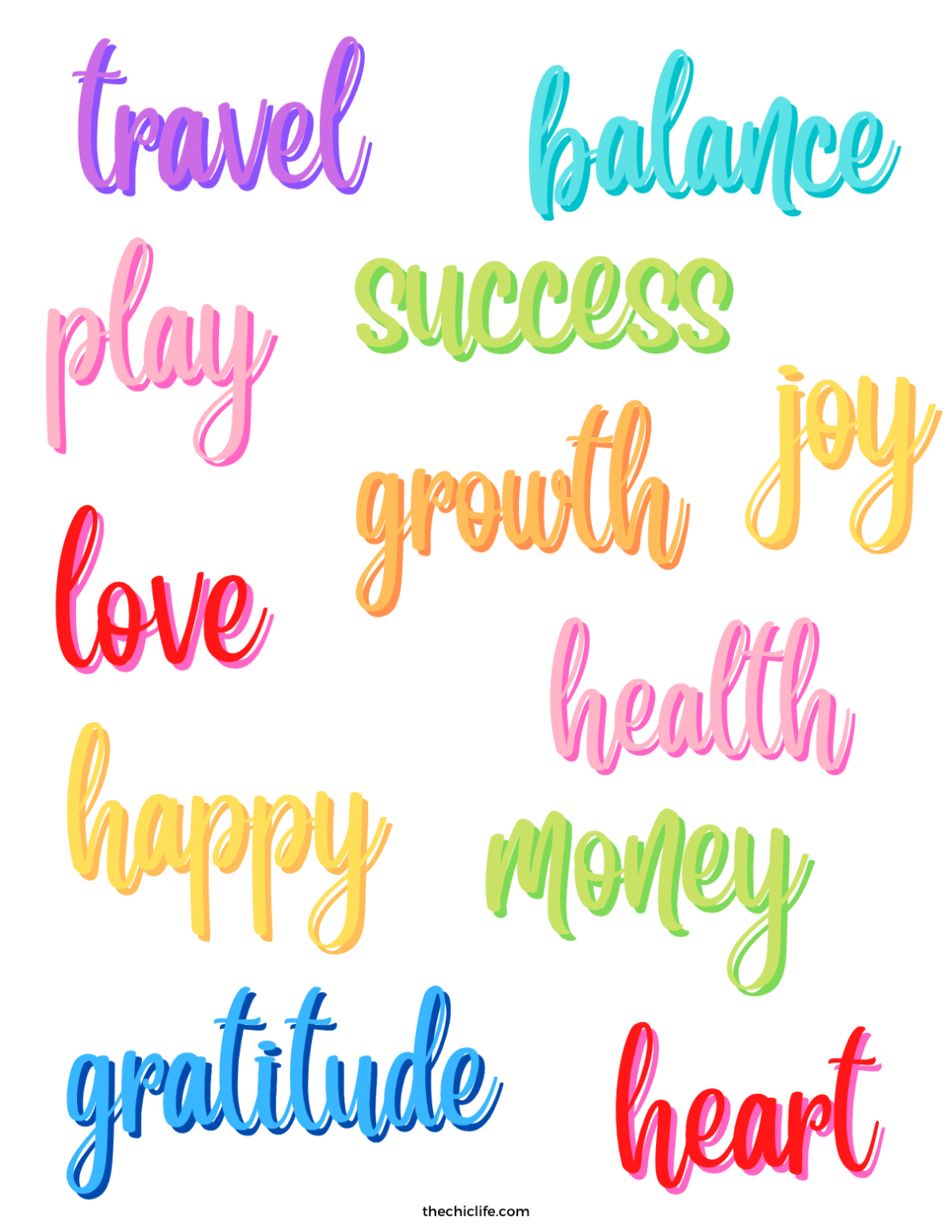 Colorful Vision Board Words (Free Printable PDF) - The Chic Life