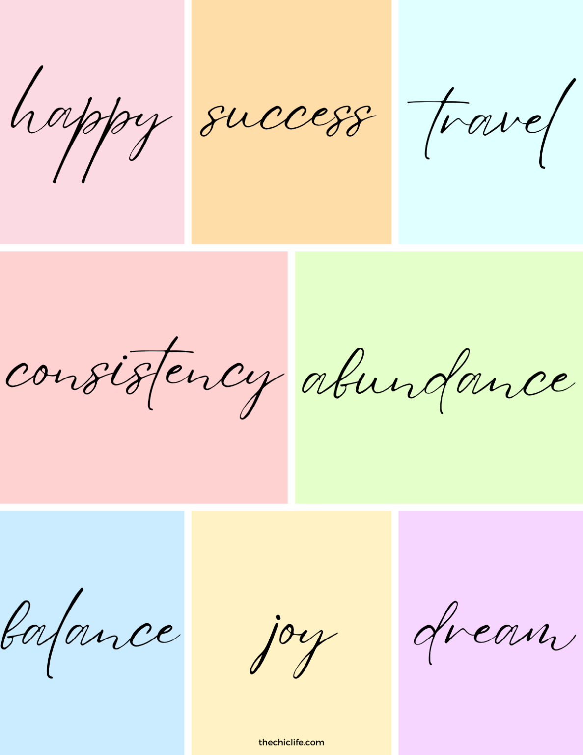 Colorful Vision Board Words (Free Printable PDF) - The Chic Life