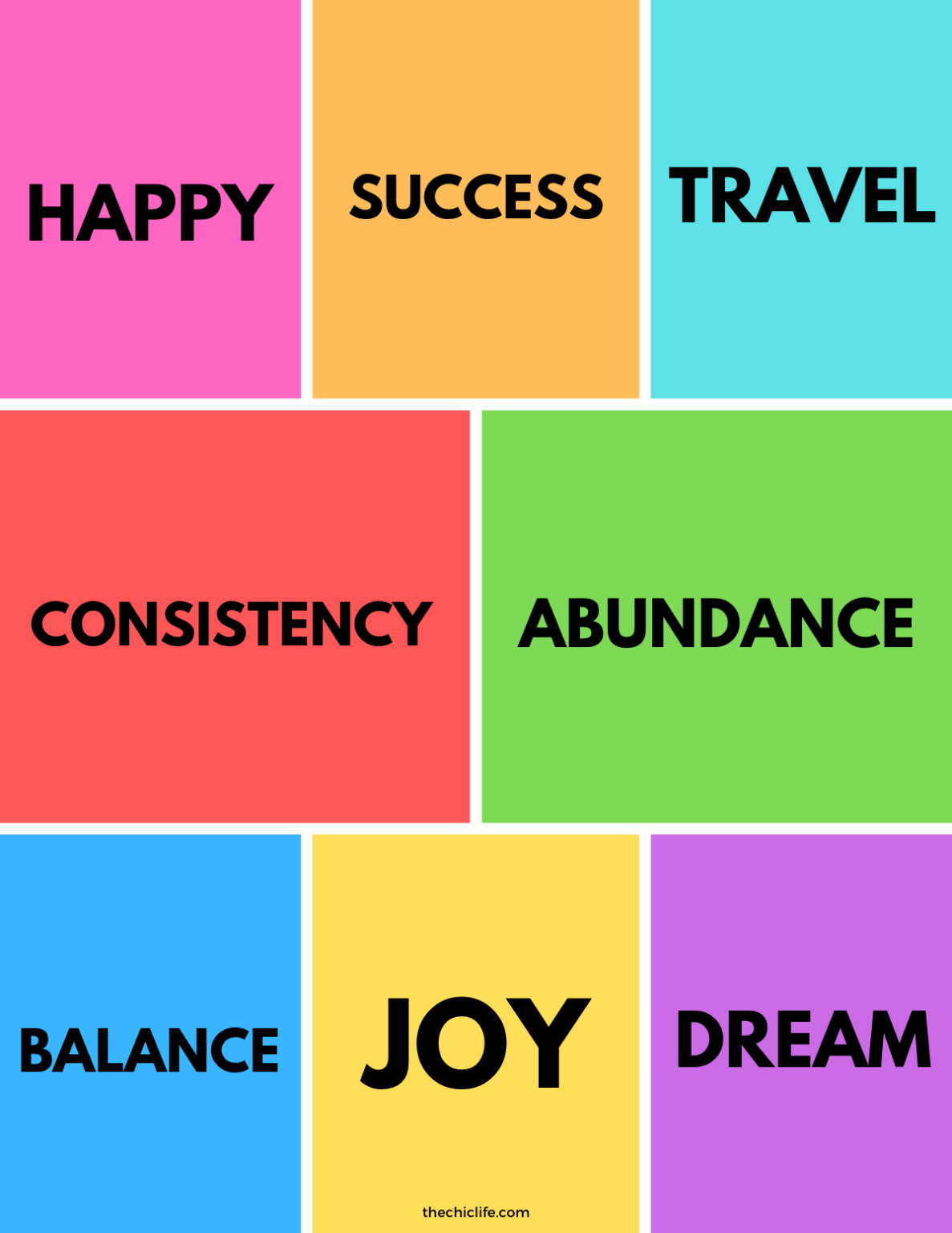 Colorful Vision Board Words (Free Printable PDF) - The Chic Life