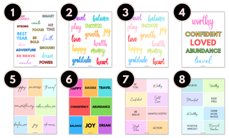 Colorful Vision Board Words (Free Printable PDF) - The Chic Life