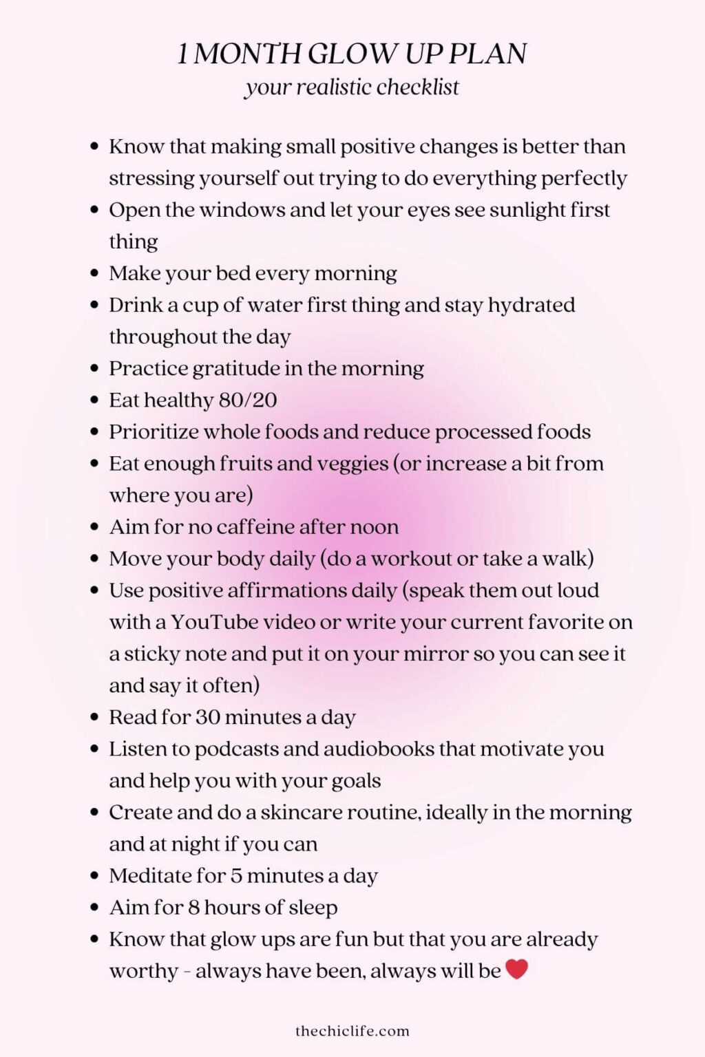 Ultimate Glow Up Checklist to Level Up Your Life in 2025 (FREE PDF) - The Chic Life