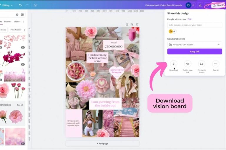 How to Make a Pink Aesthetic Vision Board (Using Canva and Pinterest ...